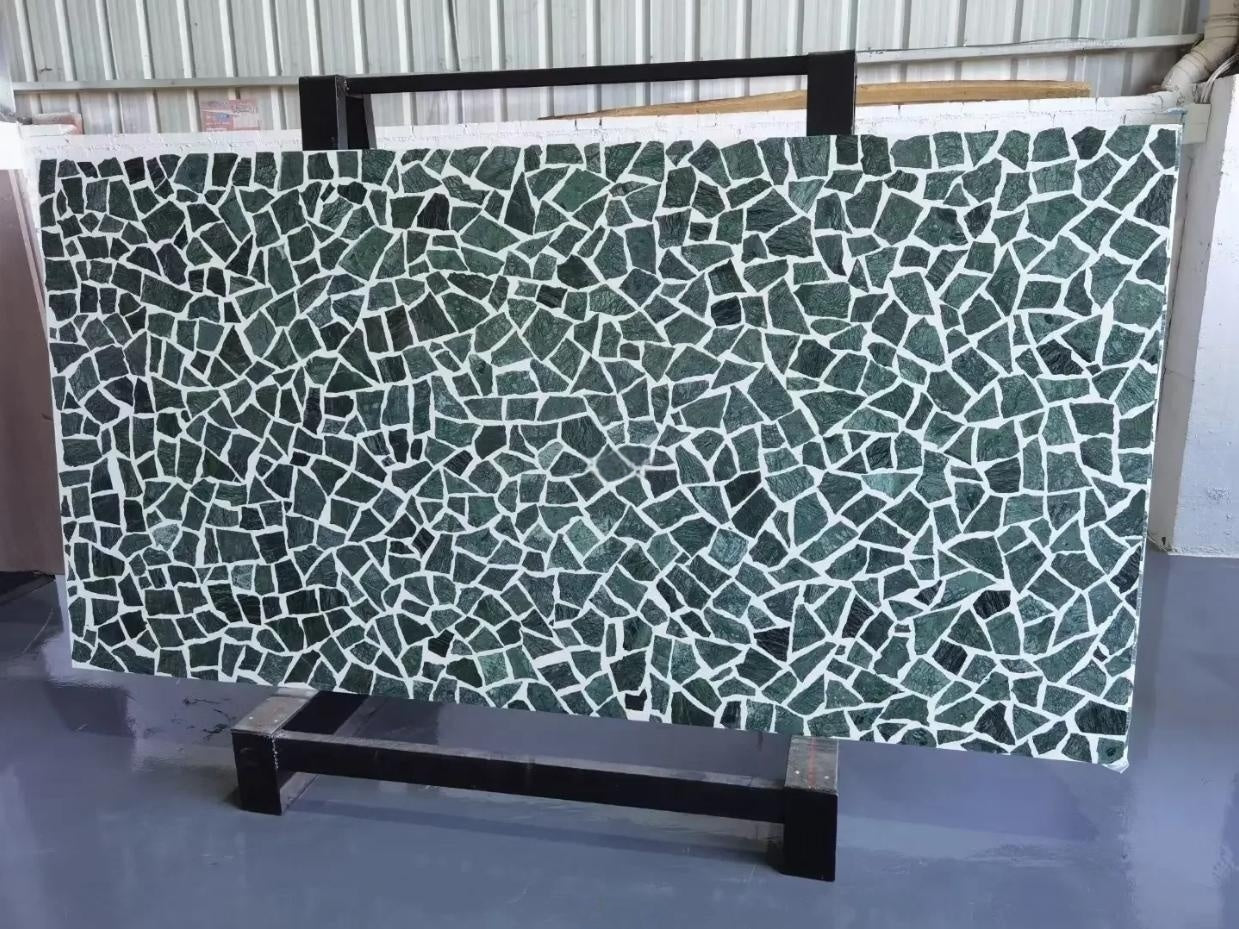Green Marble Aggregate Full-Coverage Mosaic Panels | White Base & Hand ...