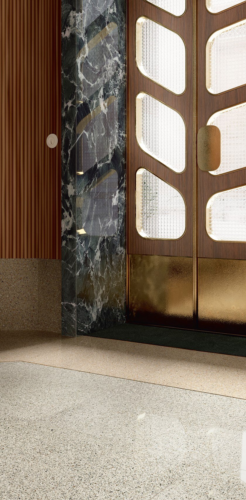 Stone effect terrazzo tiles with a matt finish for elegant terrace flo ...