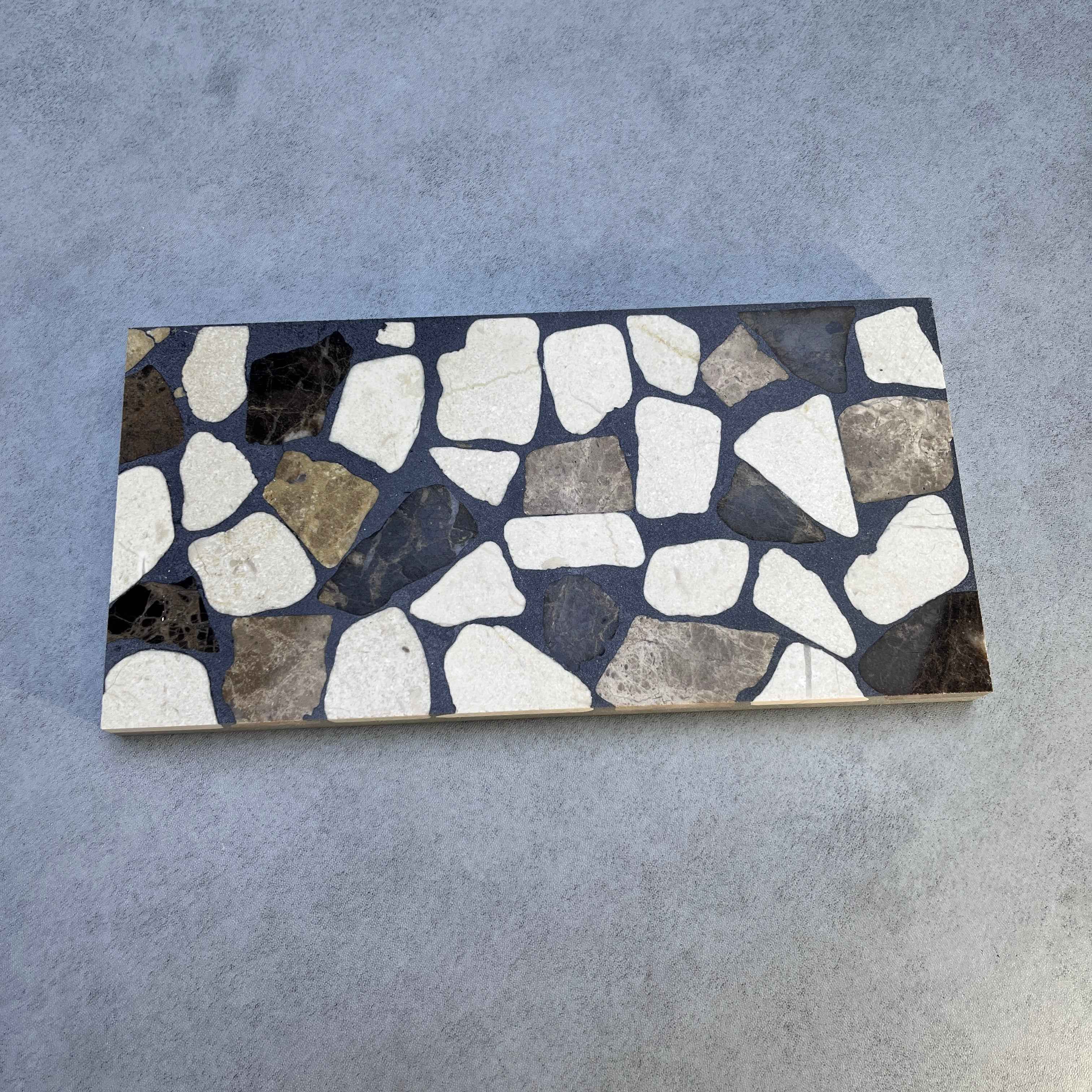 Handcrafted Black & Tri-Color Marble Irregular Aggregate Mosaic Panels ...