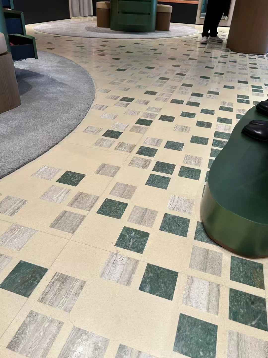 Handcrafted White Woodgrain & Green Marble Square Aggregate Mosaic ...