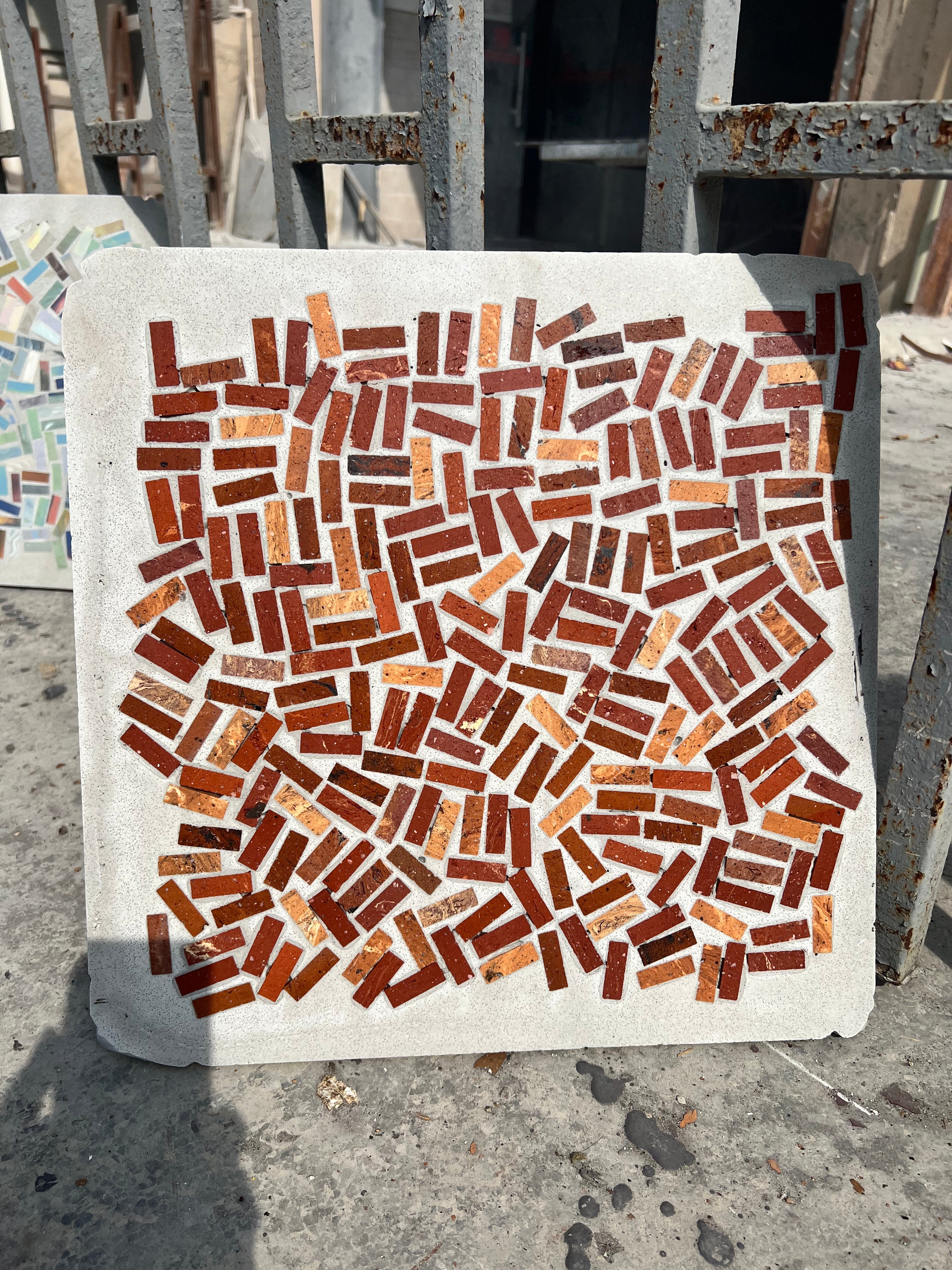 Long Red Brick Aggregate Mosaic Panels | Warm Gray Base & Handcrafted ...