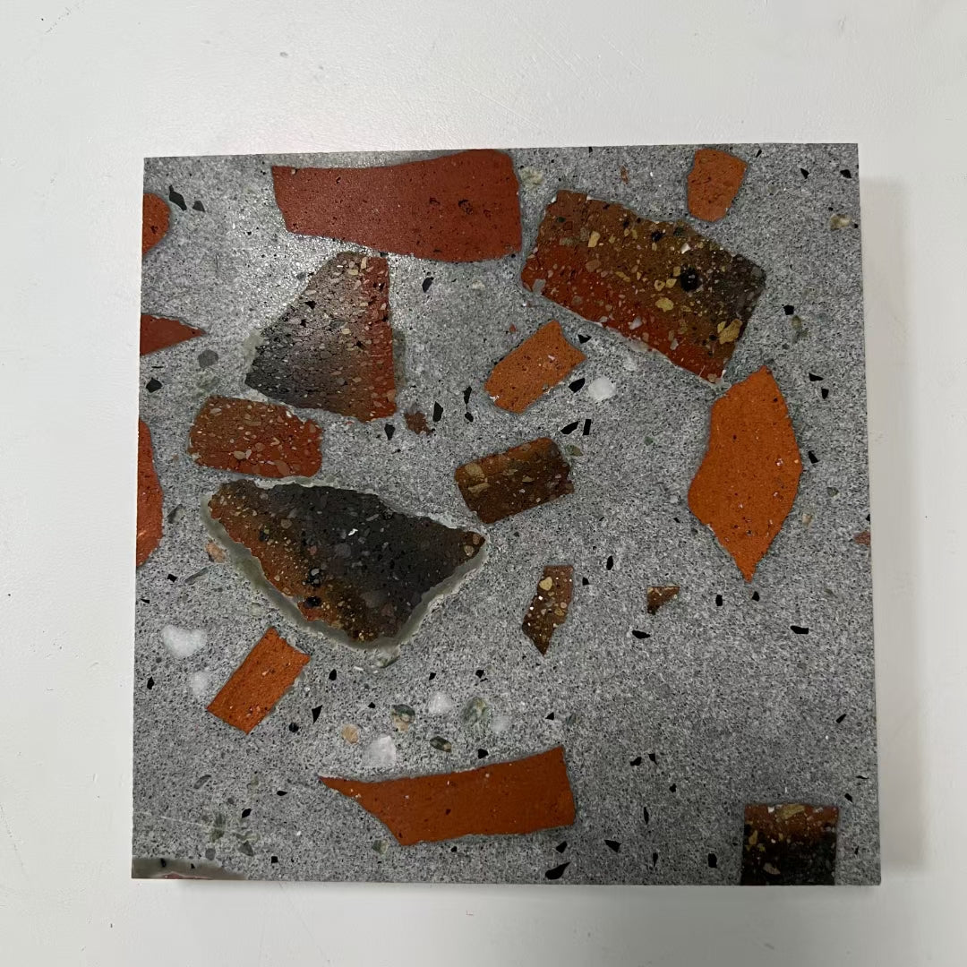 Handcrafted Red Brick Irregular Aggregate Mosaic Panels | Gray Base ...